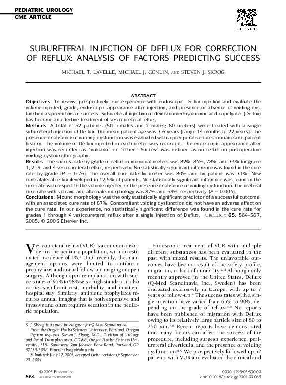 (PDF) Subureteral injection of Deflux for correction of reflux ...