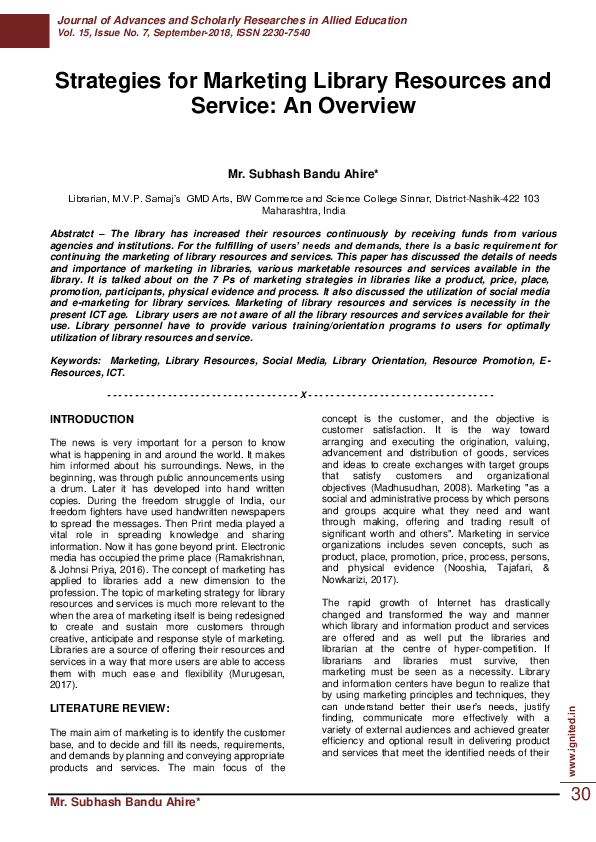 (PDF) Strategies For Marketing Library Resources and Service: an Overview