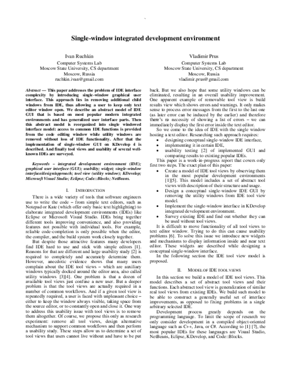 (PDF) Single-Window Integrated Development Environment | Ivan Ruchkin ...