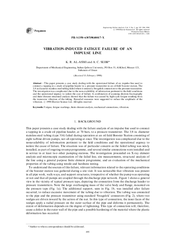 (PDF) Vibration-induced fatigue failure of an impulse line