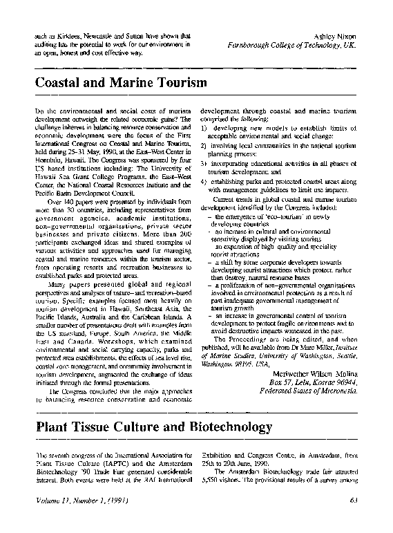 (PDF) Coastal and Marine Tourism