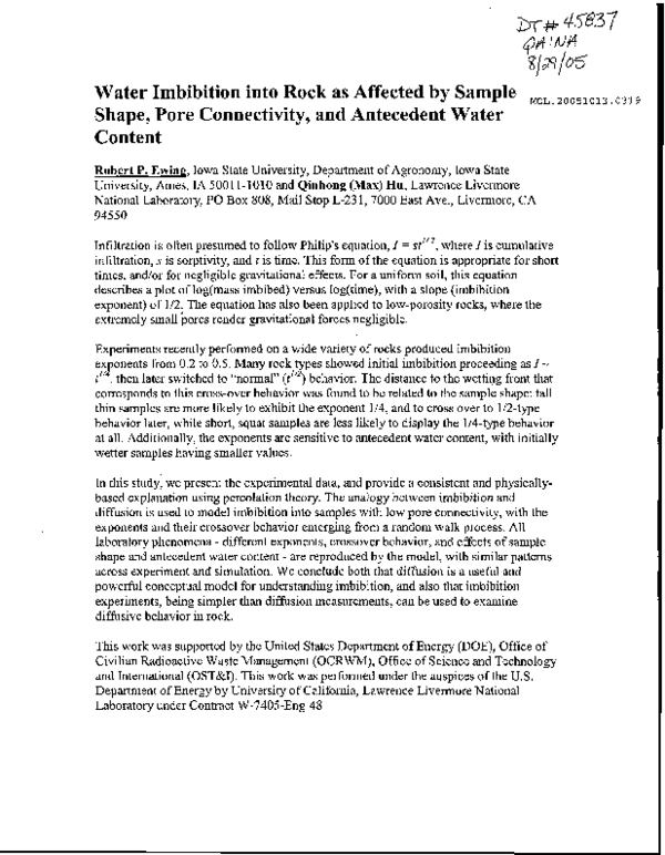 (PDF) Water Imbibition into Rock as Affected by Sample Shape, Pore ...