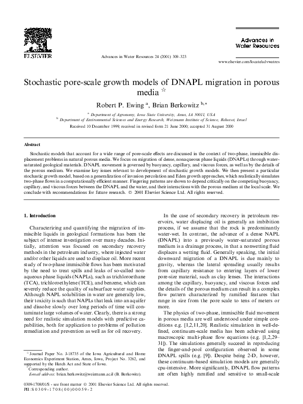 (PDF) Stochastic pore-scale growth models of DNAPL migration in porous ...