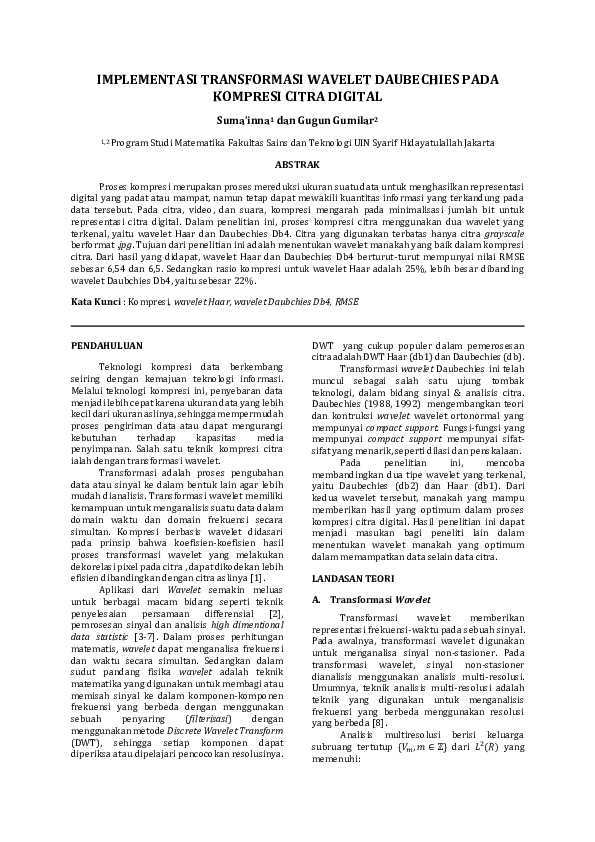 (PDF) Implementasi Transformasi Wavelet Daubechies pada Kompresi Citra ...