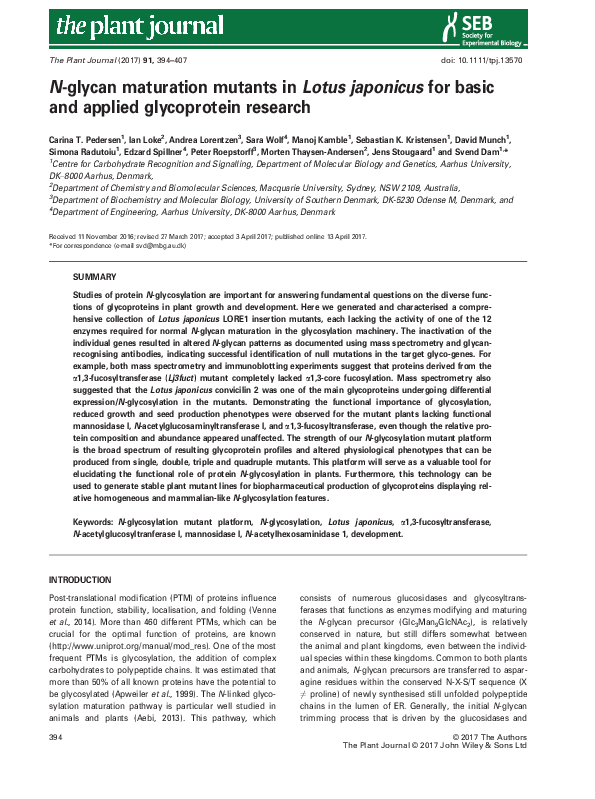 (PDF) N-glycan maturation mutants in Lotus japonicus for basic and ...