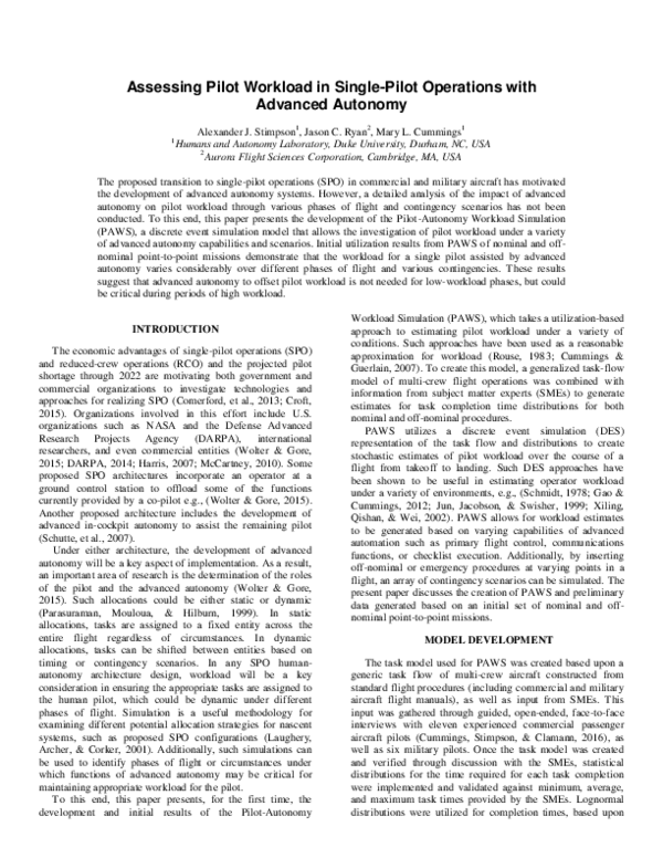 (PDF) Assessing Pilot Workload in Single-Pilot Operations with Advanced ...