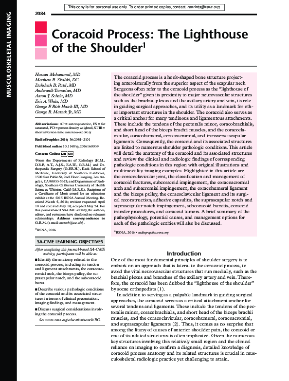 (PDF) Coracoid Process: The Lighthouse of the Shoulder