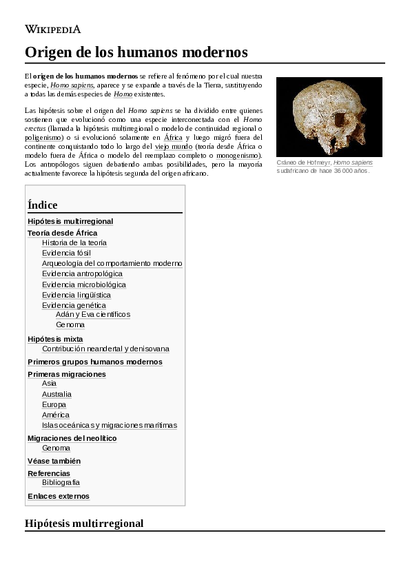 (PDF) . Origen de los humanos modernos