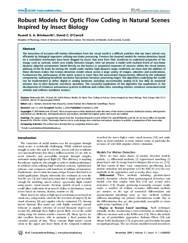 (PDF) Robust models for optic flow coding in natural scenes inspired by insect biology