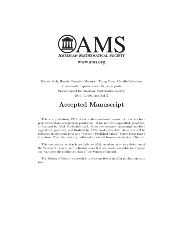 (PDF) Four-variable expanders over the prime fields