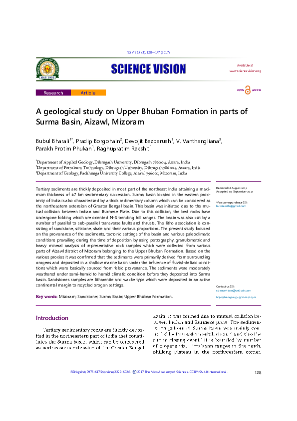 (PDF) A geological study on Upper Bhuban Formation in parts of Surma ...