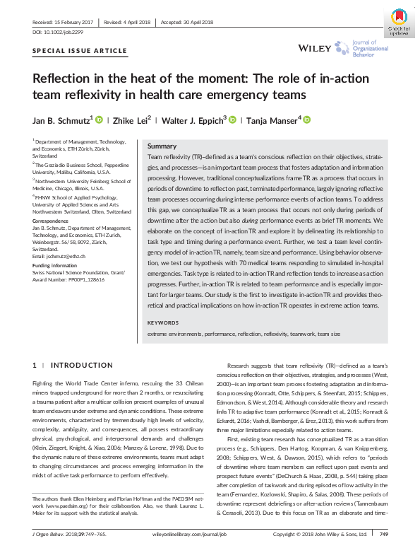 (PDF) Reflection in the heat of the moment: The role of in-action team ...