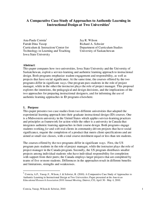 (PDF) A Comparative Case Study of Approaches to Authentic Learning in ...