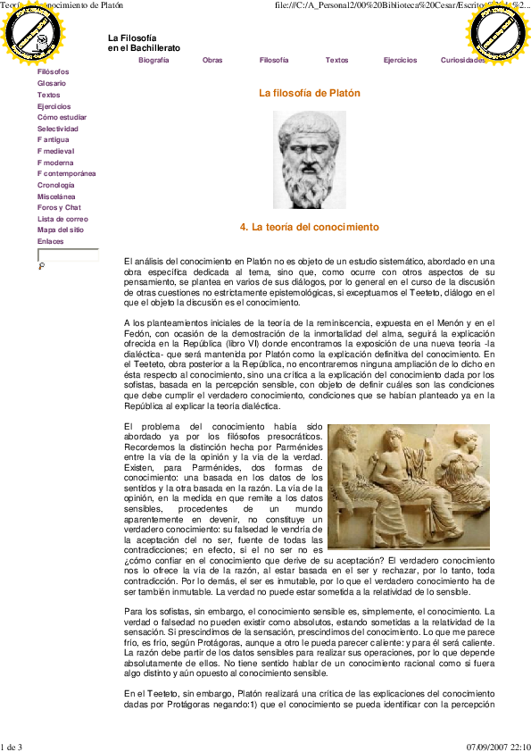 (PDF) Teoría del conocimiento de Platón