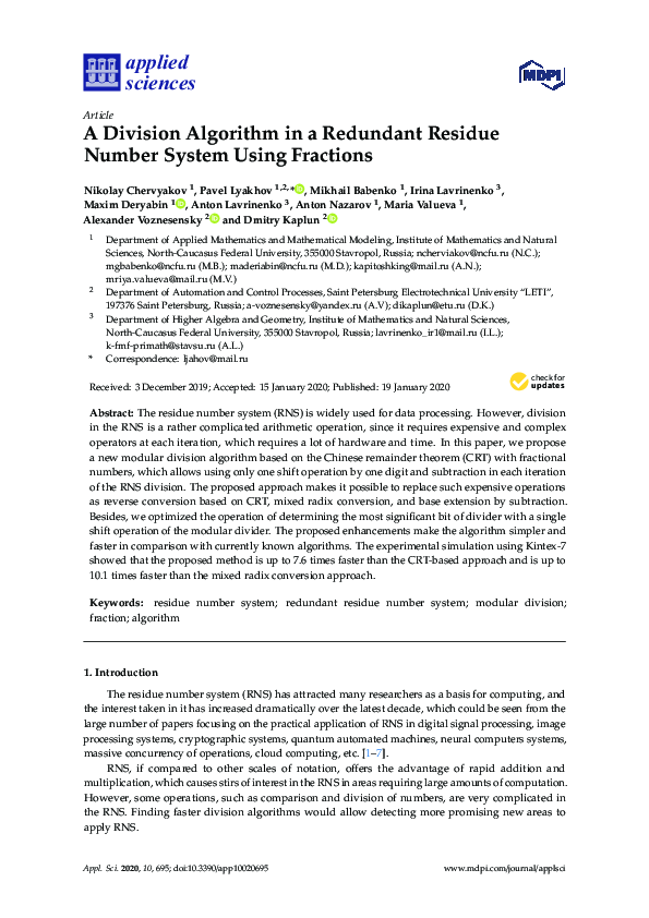 Pdf Efficient Division In Redundant Rns Via Fractions