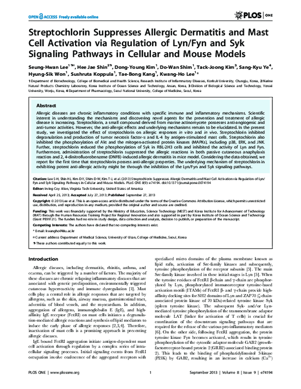 (PDF) Streptochlorin Suppresses Allergic Dermatitis and Mast Cell ...