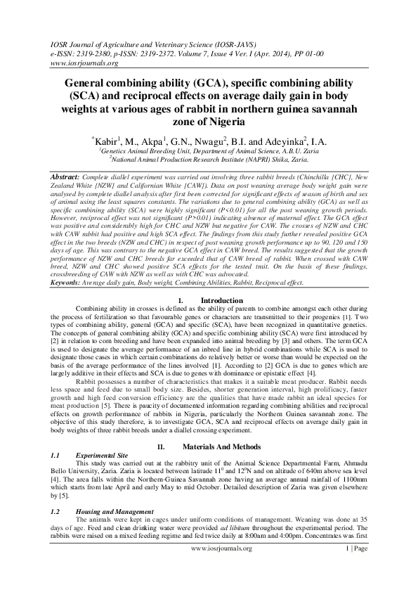 (PDF) General combining ability (GCA), specific combining ability (SCA ...