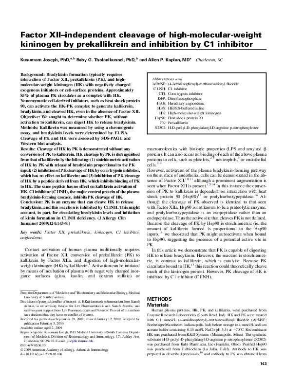 (PDF) Factor XII–independent cleavage of high-molecular-weight ...