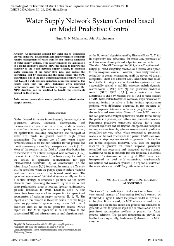 (PDF) Water Supply Network System Control Based on Model Predictive Control
