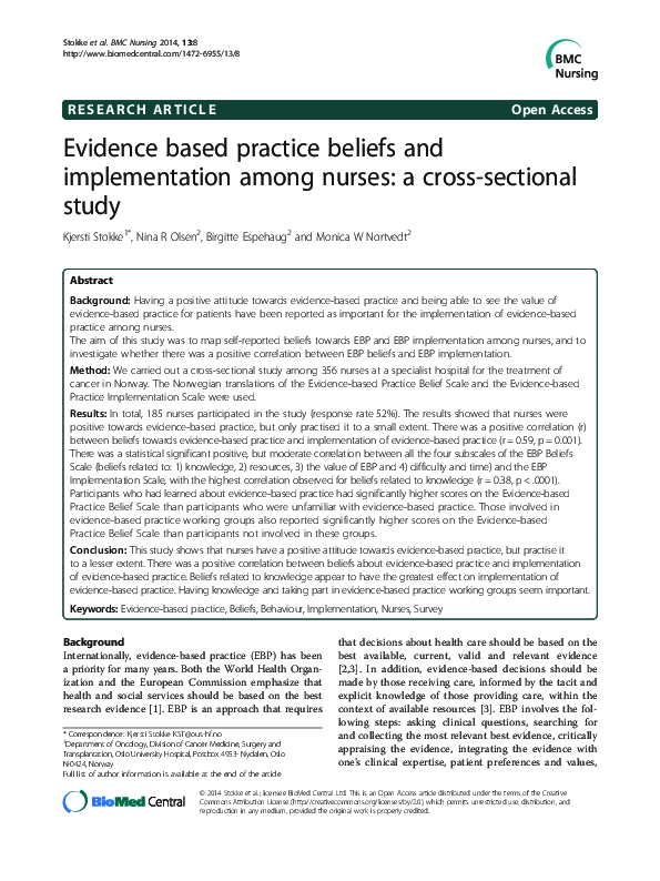 (PDF) Evidence based practice beliefs and implementation among nurses: a cross-sectional study