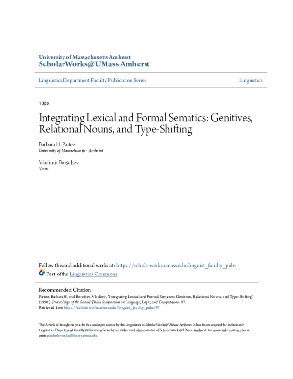 (PDF) Integrating Lexical and Formal Sematics: Genitives, Relational ...