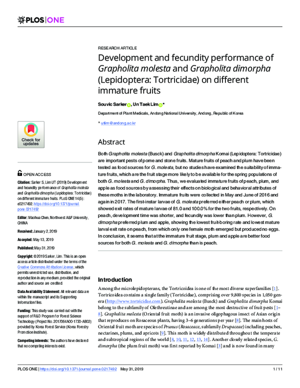(PDF) Development and fecundity performance of Grapholita molesta and ...