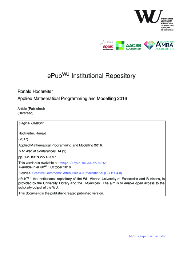 (PDF) Applied mathematical programming and modelling