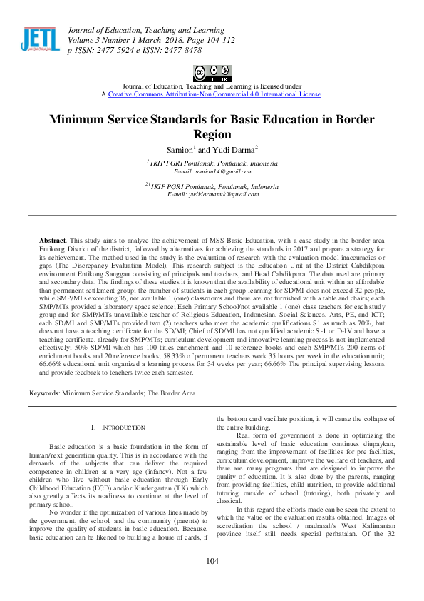 (PDF) Minimum Service Standards for Basic Education in Border Region