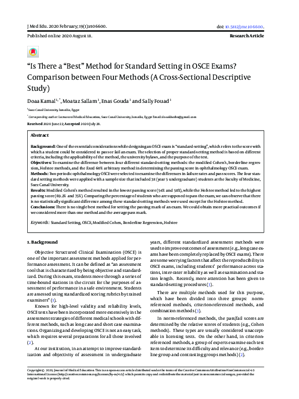 (PDF) “Is There a “Best” Method for Standard Setting in OSCE Exams ...