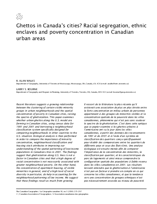 (PDF) Ghettos in Canada's cities? Racial segregation, ethnic enclaves ...