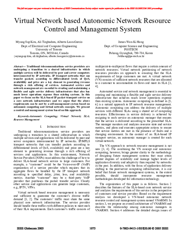 (PDF) Virtual network based autonomic network resource control and management system