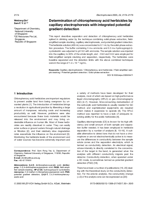 (PDF) Determination of chlorophenoxy acid herbicides and their esters in soil by capillary high ...