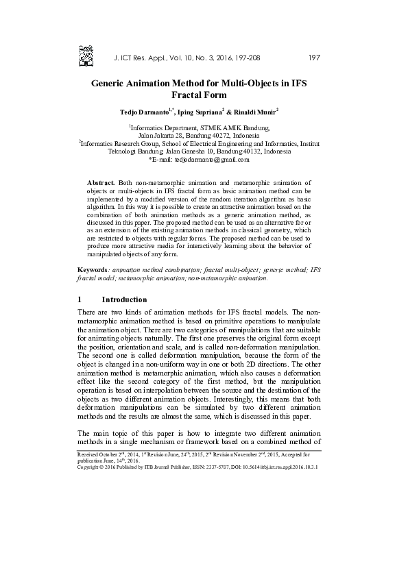 Pdf Generic Animation Method For Multi Objects In Ifs Fractal Form