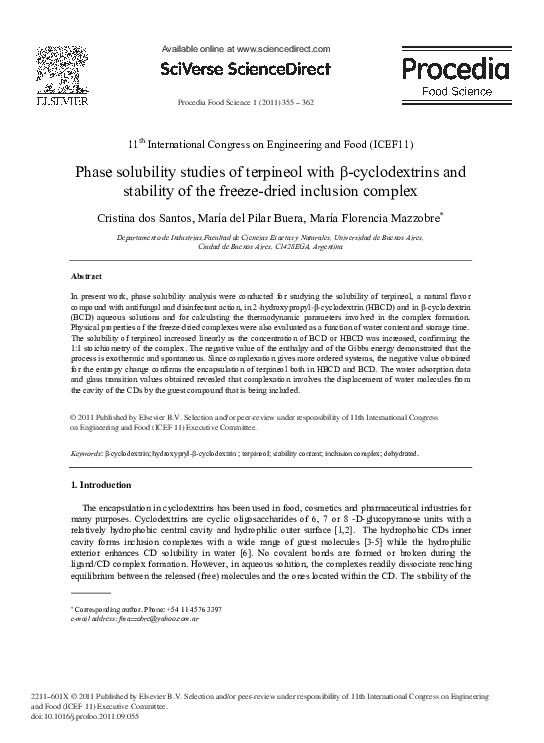 (PDF) Phase solubility studies of terpineol with β-cyclodextrins and ...