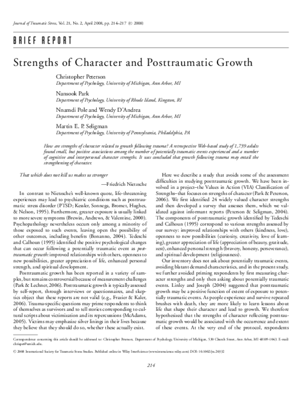 (PDF) Strengths of character and posttraumatic growth