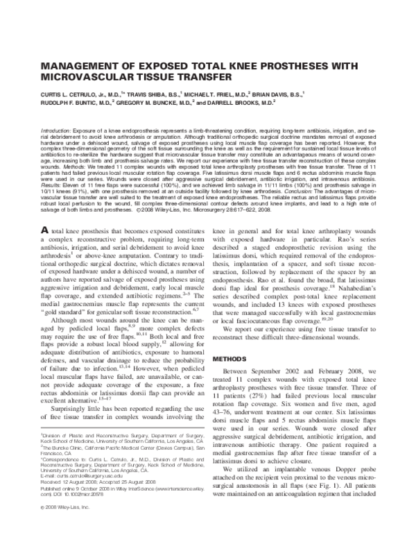 (PDF) Management of exposed total knee prostheses with microvascular ...