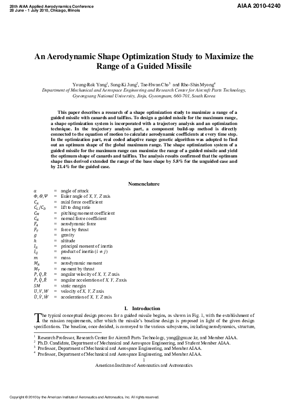 (PDF) An Aerodynamic Shape Optimization Study to Maximize the Range of a Guided Missile