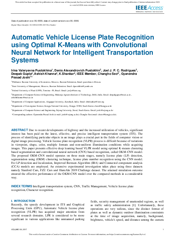 Pdf Automatic Vehicle License Plate Recognition Using Optimal K Means