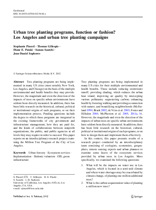 (PDF) Urban tree planting programs, function or fashion? Los Angeles ...