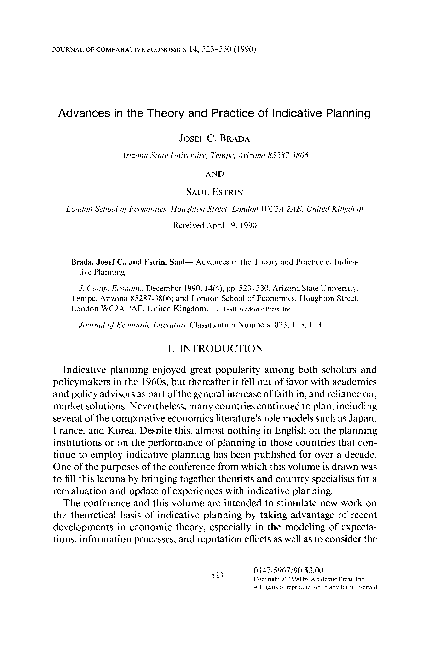 (PDF) Advances in the theory and practice of indicative planning