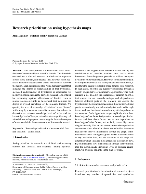 (PDF) Research prioritization using hypothesis maps
