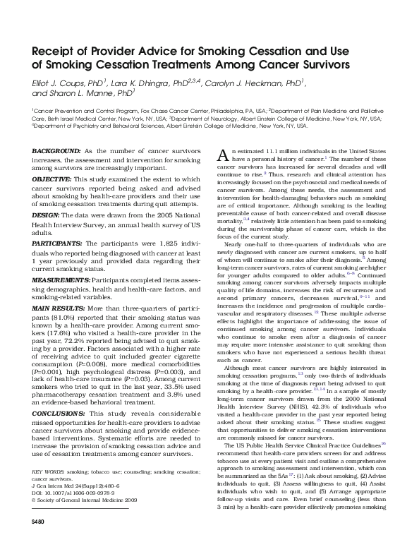 (PDF) Receipt of Provider Advice for Smoking Cessation and Use of ...