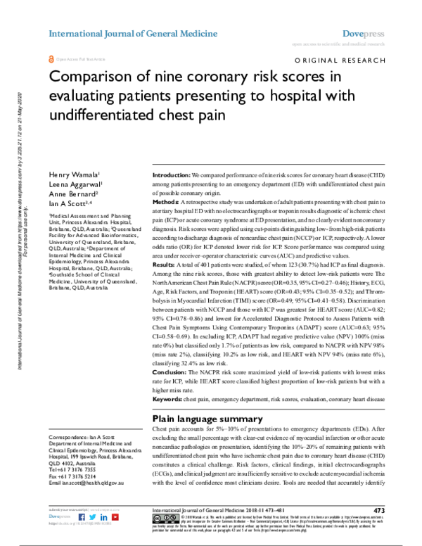 (PDF) Comparison of nine coronary risk scores in evaluating patients ...