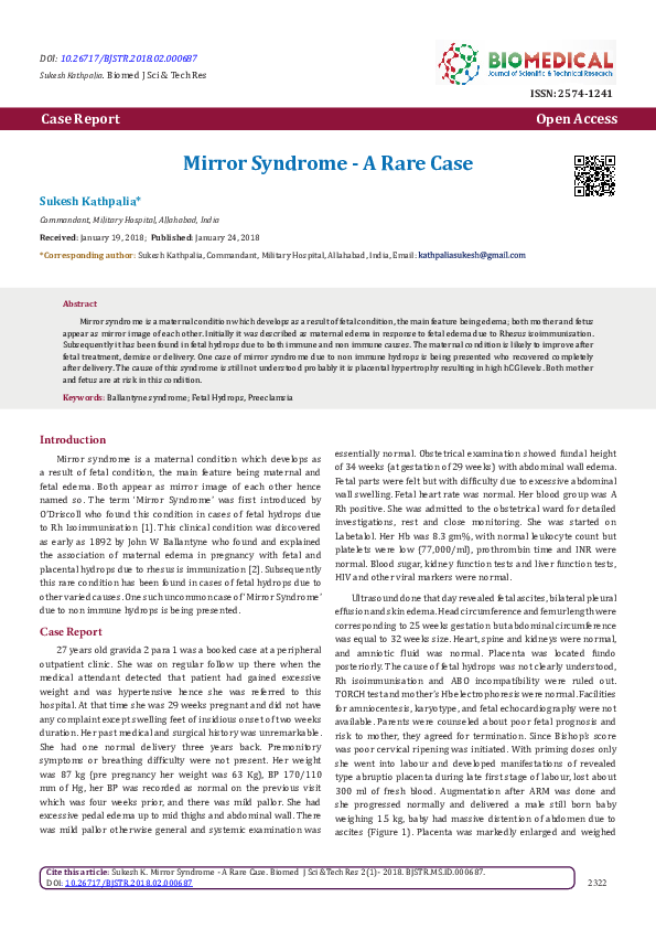 (PDF) Mirror Syndrome - A Rare Case