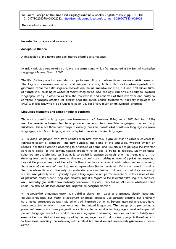 (PDF) Invented languages and new worlds