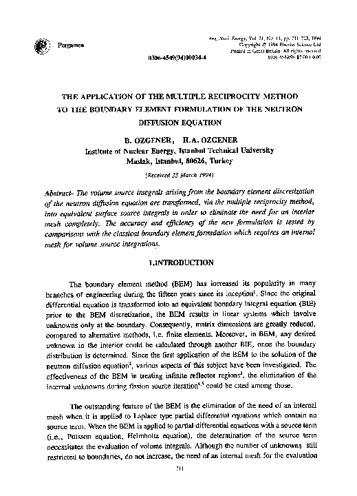(PDF) The application of the multiple reciprocity method to the boundary element formulation of ...