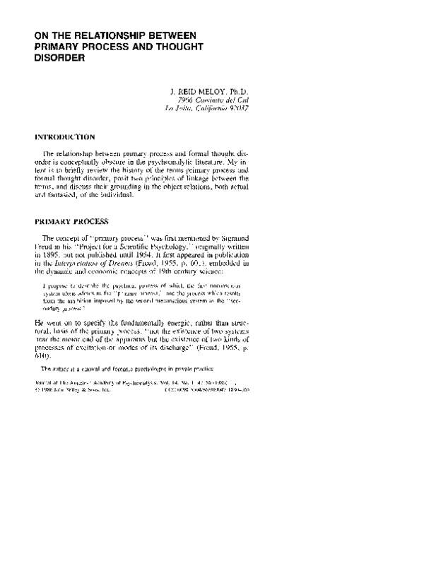 (PDF) On the relationship between primary process and thought disorder