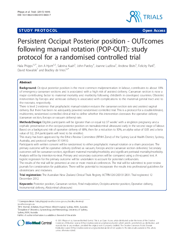 (PDF) Persistent Occiput Posterior position - OUTcomes following manual ...