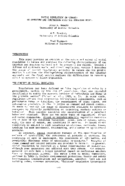(PDF) Social Regulation in Canada: An Overview and Comparison with the ...