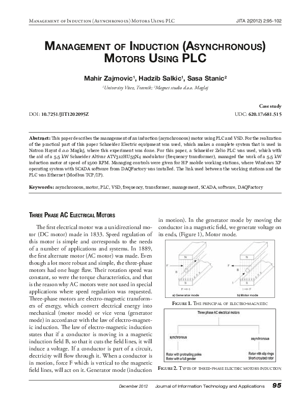 (PDF) Management of Induction (Asynchronous) Motors Using PLC
